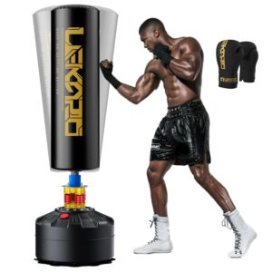 lekÄro punching bag 70" with boxing gloves, heavy boxing bag with stand for adult teens, kickboxing bag for mma muay thai fitness (black gold)