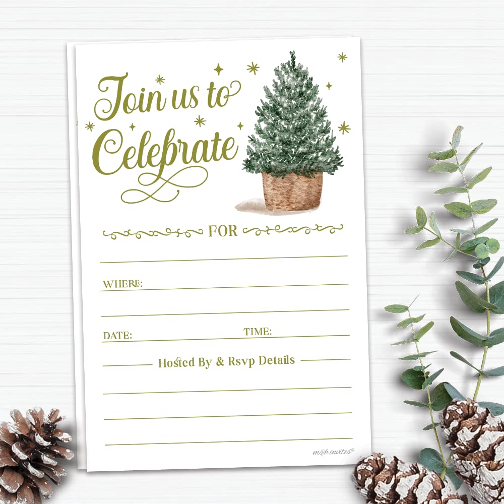 Christmas Invitations - Watercolor Tree - Holiday Party Invitations With Envelopes (20 Count) - Winter Celebration Invites