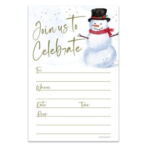 Christmas Invitations - Snowman Holiday Party Invitations With Envelopes (20 Count) - Winter Celebration Invites