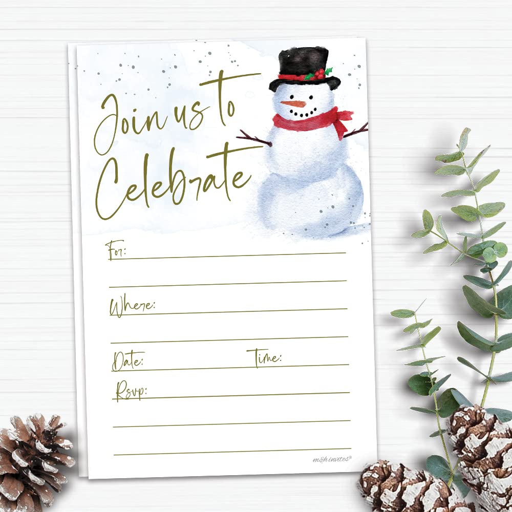 Christmas Invitations - Snowman Holiday Party Invitations With Envelopes (20 Count) - Winter Celebration Invites