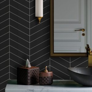 sunwings chevron backsplash tile for kitchen peel and stick, arrow stone composite self adhesive tiles mosaic wall tile for kitchen 10 sheets black