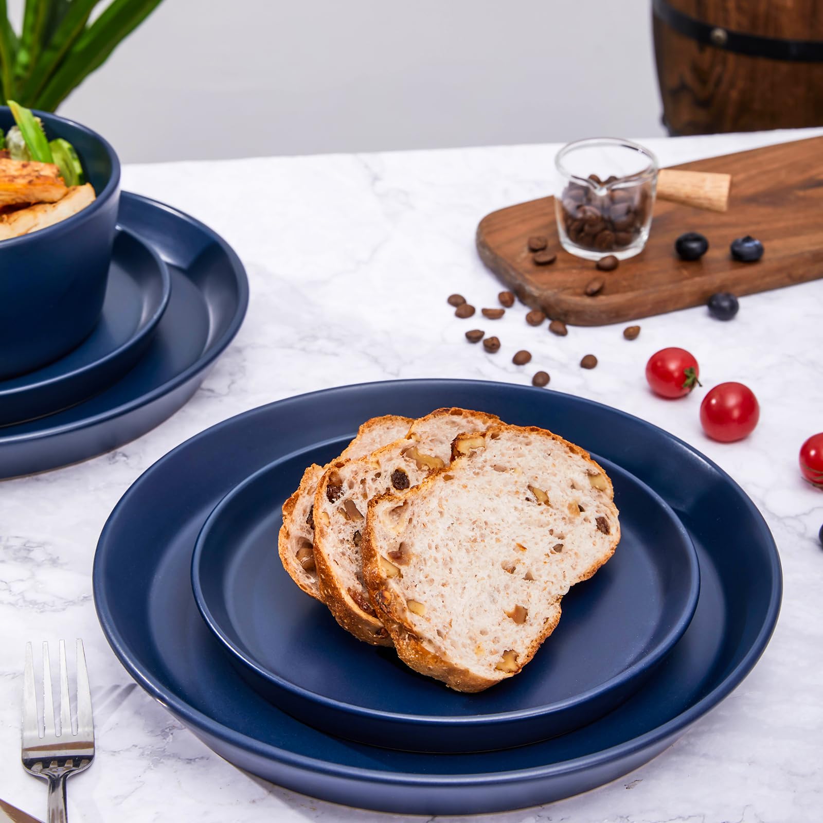 12 Piece Dinnerware Set, Stoneware dish set Service for 4, Kitchen Plates And Bowls Set,Blue Dinnerware Set…