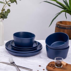 12 Piece Dinnerware Set, Stoneware dish set Service for 4, Kitchen Plates And Bowls Set,Blue Dinnerware Set…