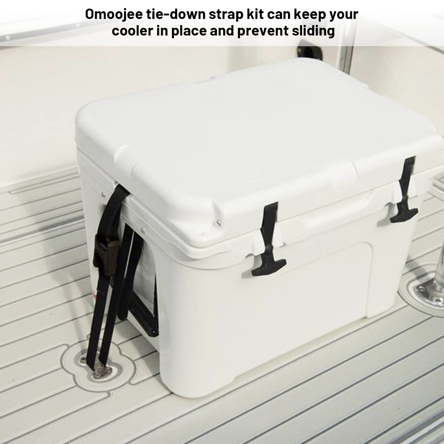 Omoojee Cooler Tie Down Kit, Fixed Straps for YETI and for RTIC Coolers to Boat, Deck, Truck Bed, Prevent Sliding