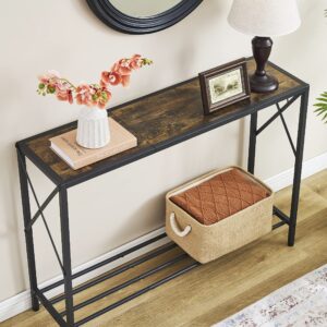 Tajsoon Console Table, 2-Tier Industrial entryway Table, 41.8”L Narrow Sofa Table with Shelves, Entrance Table for Entryway, Hallway, Living Room, Foyer, Corridor, Office, Rustic Brown