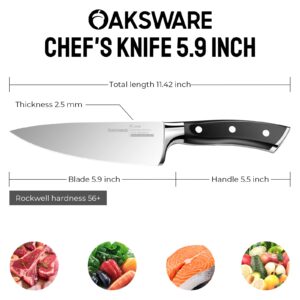 OAKSWARE Chef Knife, 6" Cutting & Cooking Kitchen Knife - High Carbon German Steel Razor Sharp Knives Professional Meat Knife with Ergonomic Handle