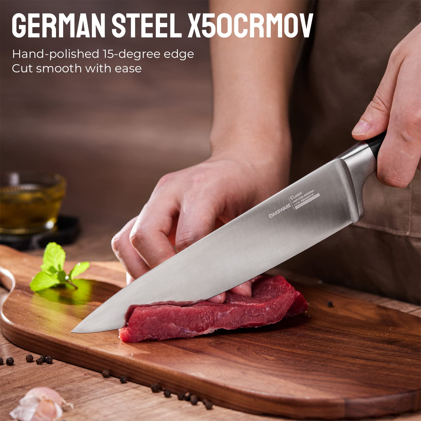 OAKSWARE Chef Knife, 6" Cutting & Cooking Kitchen Knife - High Carbon German Steel Razor Sharp Knives Professional Meat Knife with Ergonomic Handle