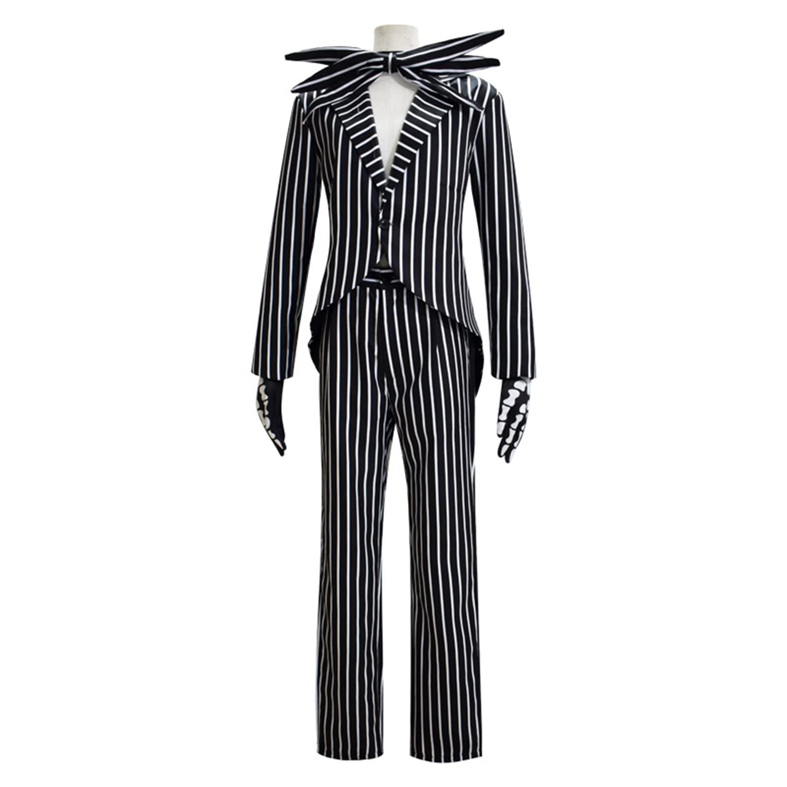 Jack Skeleton Skellington Costume With Bowtie Skeleton Nightmare Suit Before Christmas Halloween Cosplay for Adult Men Women (man, XS)