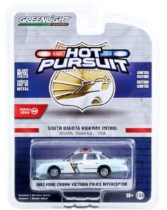 toy cars 1992 crown victoria police interceptor light blue & white south dakota highway patrol hot pursuit 1/64 diecast model car by greenlight 43000 b