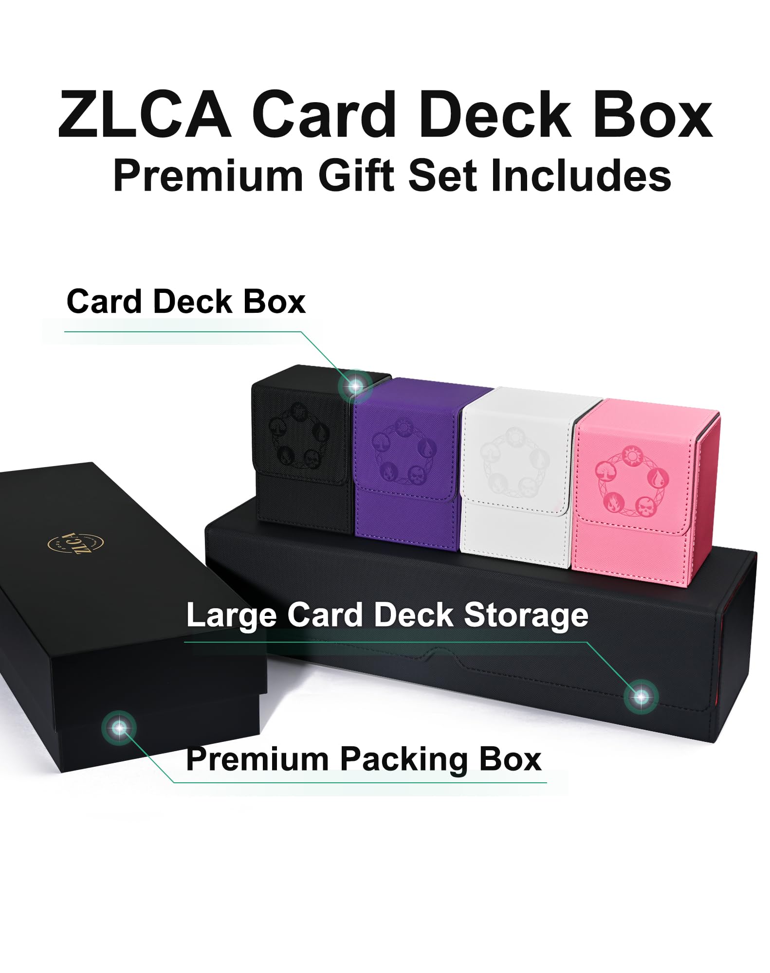 ZLCA Card Deck Box 5 In 1, Include 1600+ Premium Trading Card Storage Box with Dice Tray, and 4 PCS Card Deck Case for MTG, TCG, Sports Cards, Card Gaming Accessories Present Set (Black & Red Set)