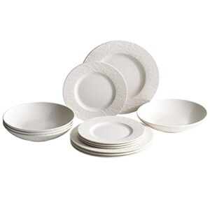 villeroy & boch manufacture rock blanc 12-piece dinnerware set, service for 4, plates & bowls, premium porcelain, made in germany, white, large