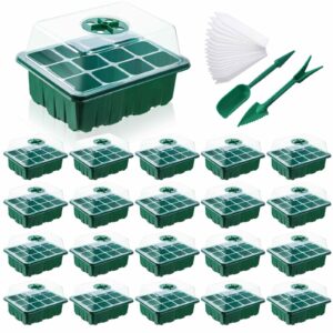 20 packs seed starter tray seed starter kit with humidity dome, 240 cells total tray base greenhouse plant starting trays kit with plastic seeding tools and labels for seeds growing starting