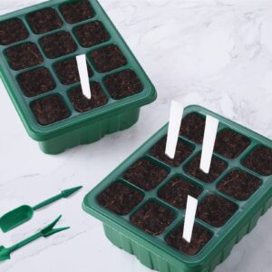 20 Packs Seed Starter Tray Seed Starter Kit with Humidity Dome, 240 Cells Total Tray Base Greenhouse Plant Starting Trays Kit with Plastic Seeding Tools and Labels for Seeds Growing Starting