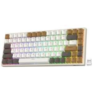 rk royal kludge rk84 rgb limited ed, 75% triple mode bt5.0/2.4g/usb-c hot swappable mechanical keyboard, 84 keys wireless gaming keyboard, rk yellow switch, macchiato white