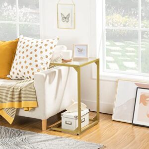 HOOBRO C-Shaped End Table Set of 2, Tempered Glass Couch Table with Metal Frame, Narrow Snack Side Table for Small Space, Living Room, Bedroom, Modern and Simple, Gold GD04SFP201