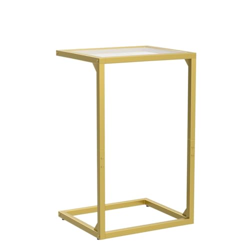 HOOBRO C-Shaped End Table Set of 2, Tempered Glass Couch Table with Metal Frame, Narrow Snack Side Table for Small Space, Living Room, Bedroom, Modern and Simple, Gold GD04SFP201