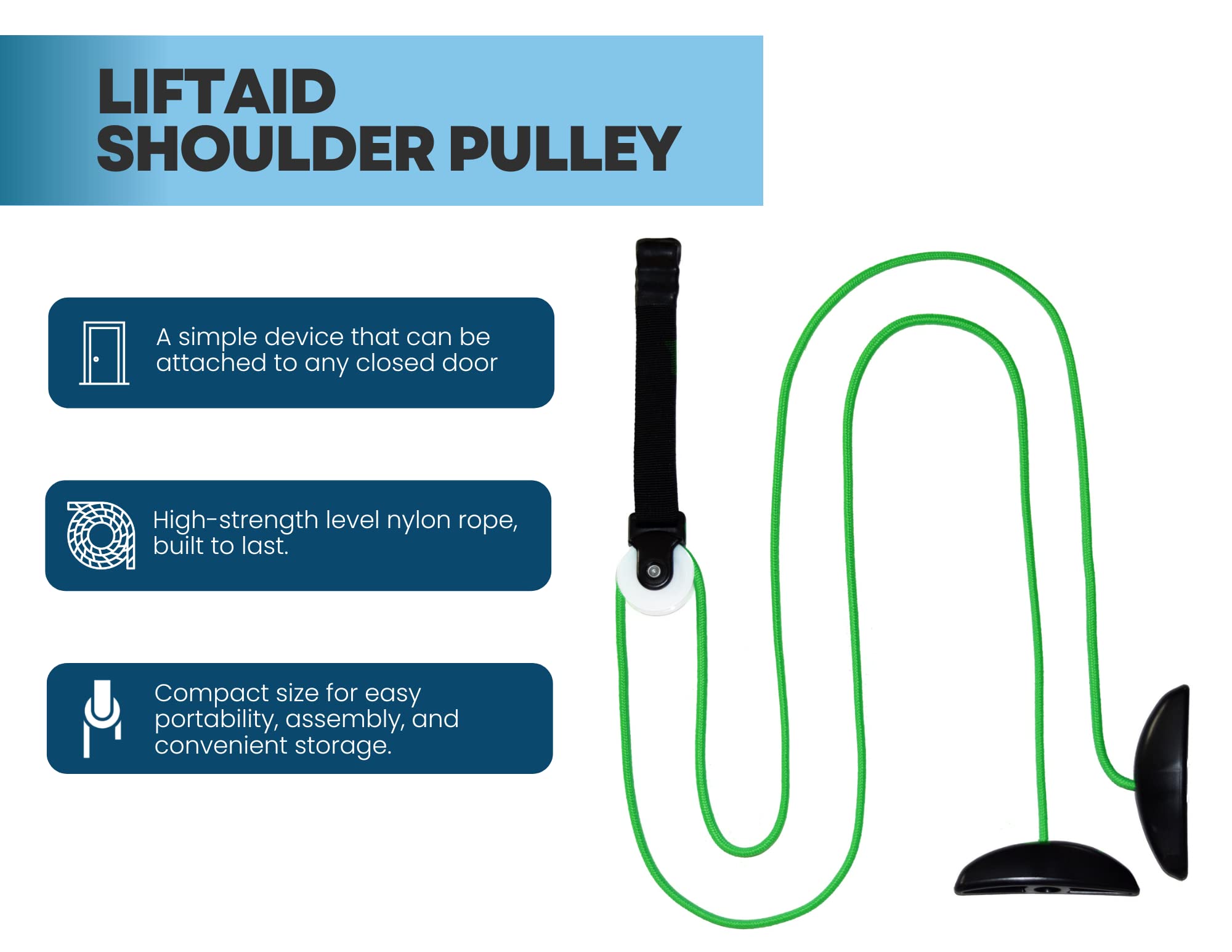 LiftAid Shoulder Pulley for Physical Therapy with Exercise Guide - Improves Shoulder Strength & Range of Motion - Reduces Pain, Helps in Muscle Recovery - Physical Therapy Equipment (Green)