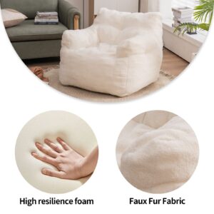 Homtique Bean Bag Chairs, Soft Tufted Foam Bean Bag Chair with Teddy Fabric for Adults and Kids, Comfy Lazy Sofa for Living Room, Bedroom (Ivory)