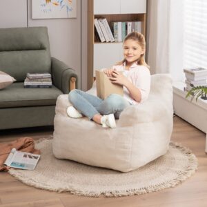 Homtique Bean Bag Chairs, Soft Tufted Foam Bean Bag Chair with Teddy Fabric for Adults and Kids, Comfy Lazy Sofa for Living Room, Bedroom (Ivory)