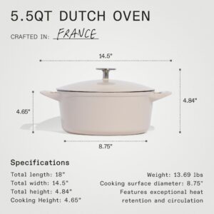 Made In Cookware - Dutch Oven 5.5 Quart - Linen - Enameled Cast Iron - Exceptional Heat Retention & Durability - Professional Cookware - Crafted in France - Induction Compatible