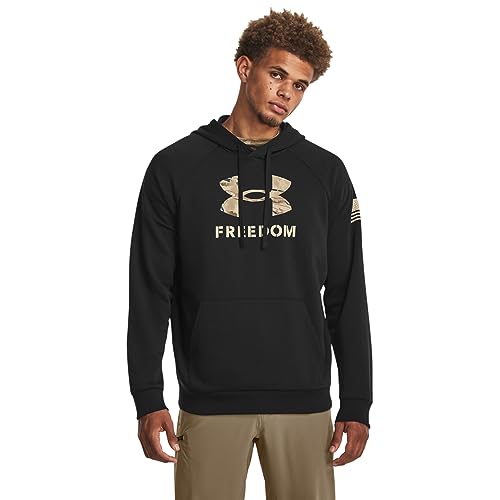 Under Armour mens Freedom Big Flag Logo Hoodie, (001) Black / / Khaki Base, Large