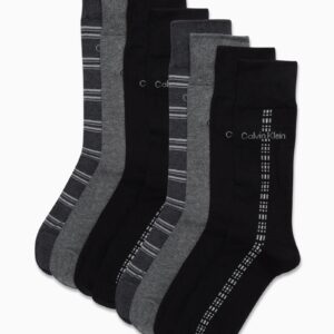 Calvin Klein Men's Dress Socks - Lightweight Cotton Blend Crew Socks (8 Pack), Size 7-12, BlackGrey Multi