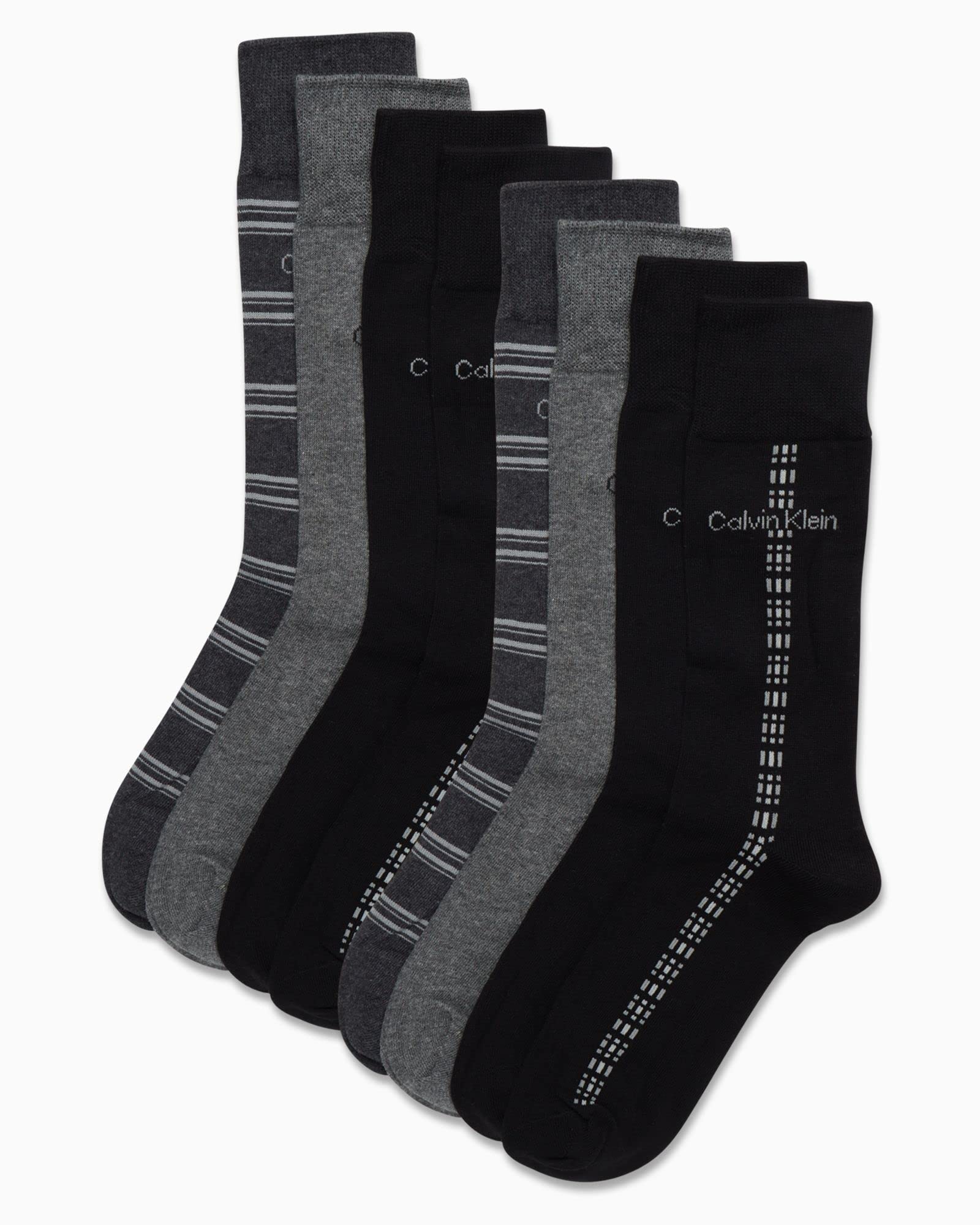 Calvin Klein Men's Dress Socks - Lightweight Cotton Blend Crew Socks (8 Pack), Size 7-12, BlackGrey Multi