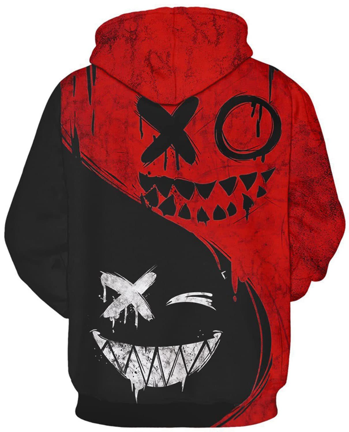 Basoteeuo Mens Hoodies Pullover Graphic Design 3D Cool Novelty Long Sleeves Hooded Sweatshirts with Pockets S Red Black