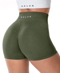 celer womens workout shorts seamless scrunch butt gym shorts high waisted yoga athletic booty shorts, 01 army green l