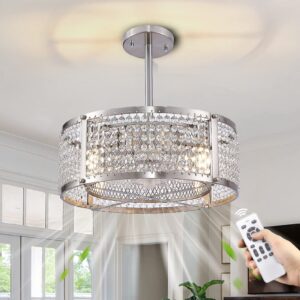 zhizenl caged ceiling fan with lights, indoor enclosed 6 speeds reversible ceiling fans with remote control, crystal modern industrial ceiling fan lights for living room bedroom kitchen