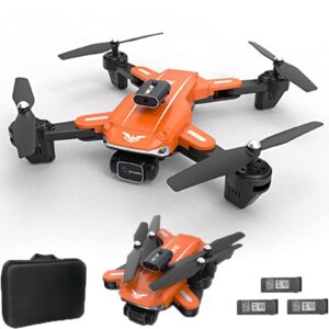 airoka h109 rc drone with 4k hd camera, three-sided obstacle avoidance remote control quadcopter optical flow fixed high aerobatic rollover fold toys,one key start speed adjustment,360° circle fly at high speeds , headless mode,one key return (orange)