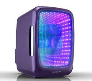 frigidaire mini fridge cooler, holds up to 6 cans, portable fridge for car, office, bedroom, dorm room, or cabin, gaming light up mini beverage refrigerator - 9.84"d x 7.09"w x 10.35"h (purplehaze)