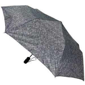 london fog mini rain umbrella, automatic folding umbrella, windproof, lightweight and packable for travel, full 42 inch arc, herringbone