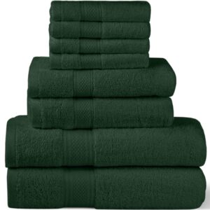 homes perception luxury 8 pack towel set | premium quality 2 bath towels, 2 hand towels 4 washcloths | 600 gsm (hunter green)