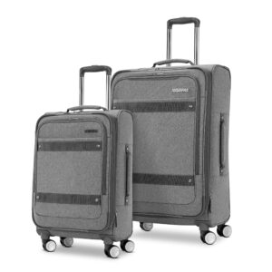 american tourister whim softside expandable luggage with spinners, grey, 2pc set (carry-on/medium)