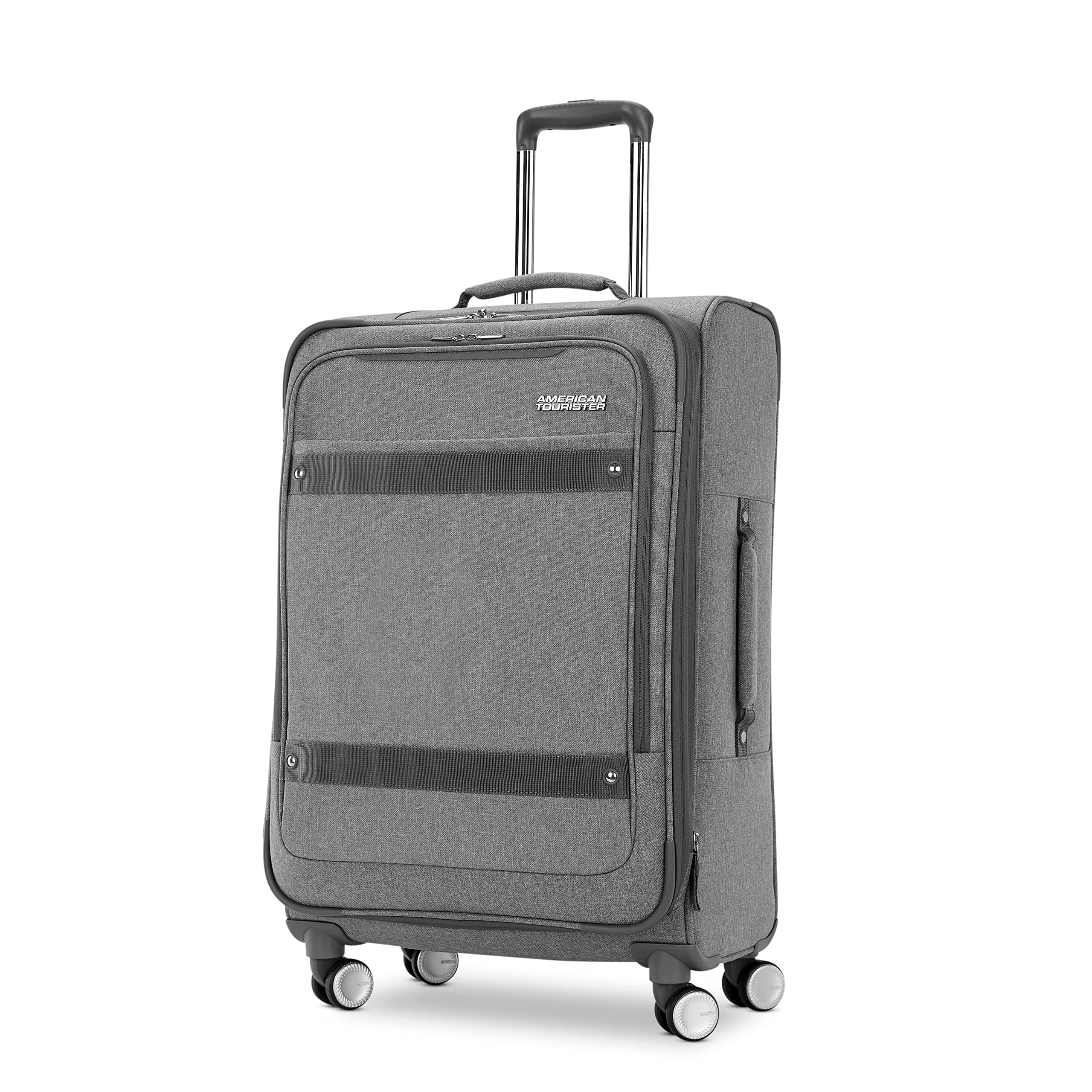 American Tourister Whim Softside Expandable Luggage with Spinners, Grey, 2PC SET (Carry-on/Medium)