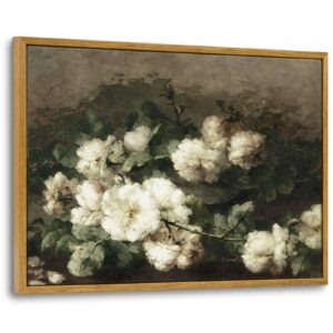 insimsea framed canvas wall art vintage decor, canvas wall art for living room bedroom office bathroom decor, vintage flower botanical oil painting prints, home office desk decor, 12"x16"