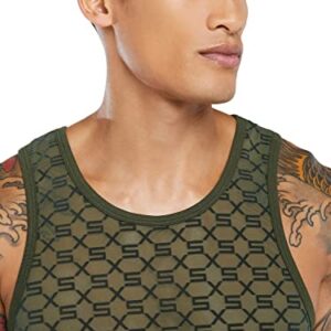 Savage X, Men's Flocked Monogram Tank, Deep Forest Green, M