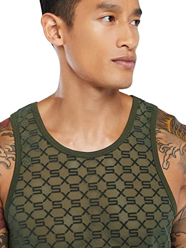 Savage X, Men's Flocked Monogram Tank, Deep Forest Green, M