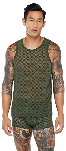 Savage X, Men's Flocked Monogram Tank, Deep Forest Green, M