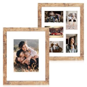 irahmen 2 pack 11x14 picture frames rustic brown, each frame with 2 mats, display 8x10 or five 4x6 photos with mat & 11x14 picture without mat for wall mount.