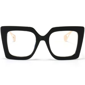 aieyezo oversized blue light glasses for women, anti fatigue prevent headache computer eyeglasses (black)