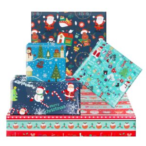 nepog christmas wrapping paper, xmas wrapping paper 10 sheets in 5 designs folded flat 20x28 inches per sheet, santa snowman christmas tree snowflake gift wrap set for kids girls boys family friends