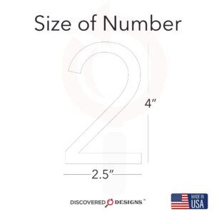 Discovered Designs – Premium Individual 3D Acrylic Mailbox Number – Self Stick – Long Lasting – Weatherproof – Made in USA (White 4 inch, Number 2)