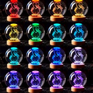 3D Dolphin Crystal Ball Lamp,3.15 inch Crystal Ball Night Light with Wooden Base,16 Colors Changing Light,Dimmable Remote Control,Desk lamp (H)