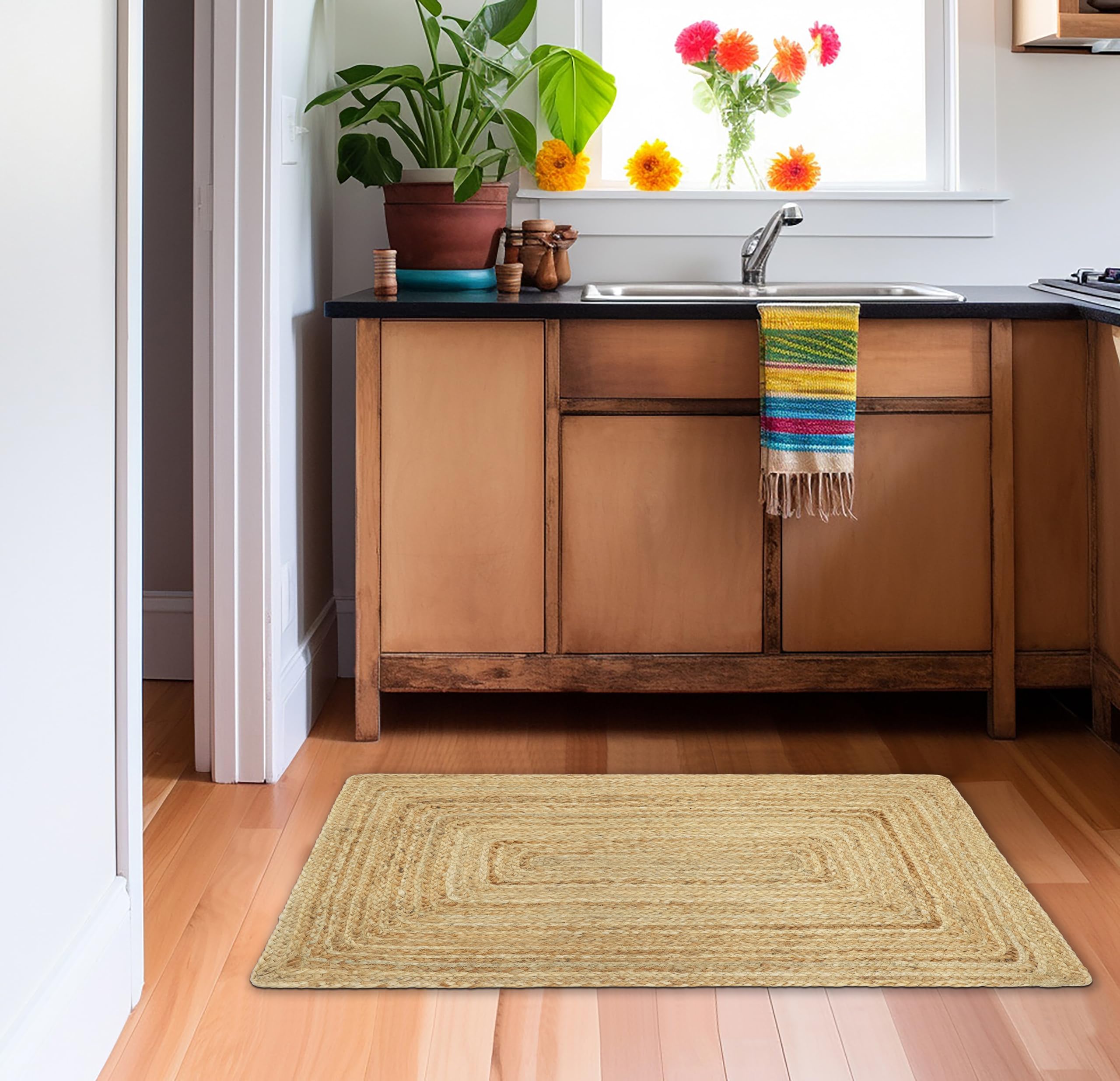 COTTON CRAFT Braided Jute Area Rug - 100% Jute Handspun Chunky Textured Neutral Reversible Rug - Throw Rug - Accent Rug Carpet - Rustic Farmhouse Entryway Living Room Bedroom Décor - 22 x 34 - Natural