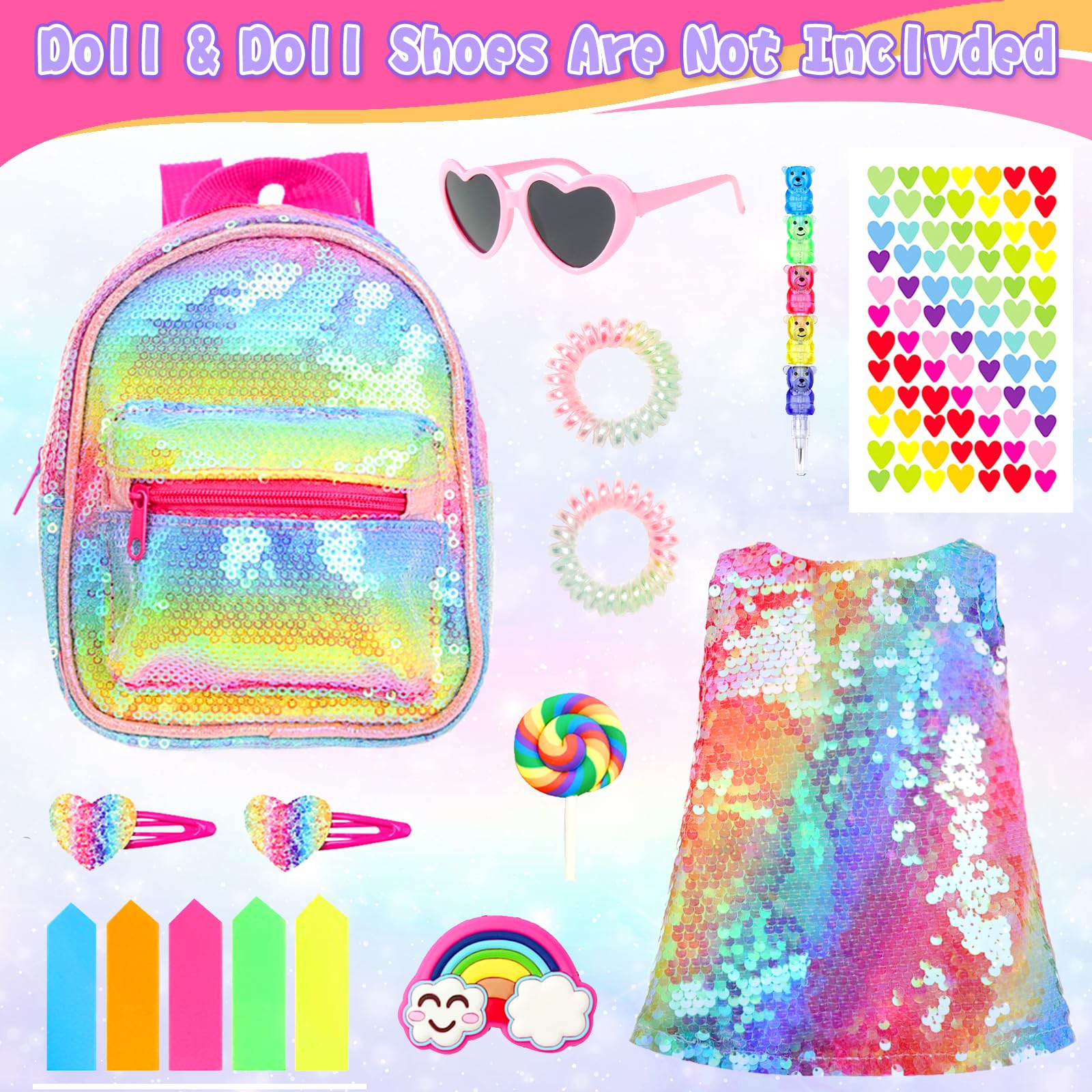 Unicorn Element 14 Pcs American 18 Inch Girl Doll Accessories School Supplies Set - Doll Backpack School Supplies Sunglasses and Other Stuff for My Our Life Generation Doll Accessories