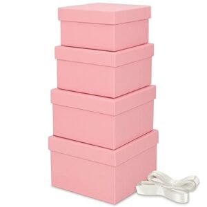 Bengnkes Pink Gift Box Small Gift Boxes with Lids for Presents 4 Packs Square Luxury Nesting Gift Boxes with 17ft Ribbon for Birthday Bridesmaid Wedding Christmas Proposal