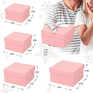 Bengnkes Pink Gift Box Small Gift Boxes with Lids for Presents 4 Packs Square Luxury Nesting Gift Boxes with 17ft Ribbon for Birthday Bridesmaid Wedding Christmas Proposal