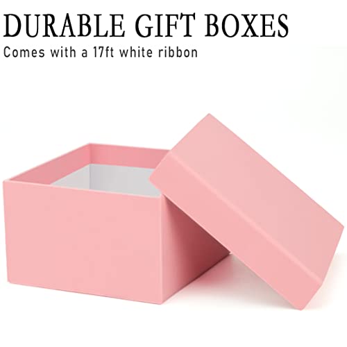 Bengnkes Pink Gift Box Small Gift Boxes with Lids for Presents 4 Packs Square Luxury Nesting Gift Boxes with 17ft Ribbon for Birthday Bridesmaid Wedding Christmas Proposal